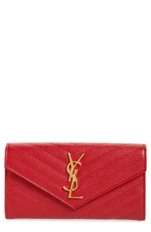 Saint Laurent Monogramme Logo Leather Flap Wallet Bandana Red