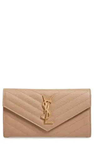 Saint Laurent Monogramme Logo Leather Flap Wallet - Chene