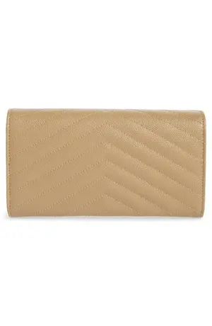 Saint Laurent Monogramme Logo Leather Flap Wallet - Latte
