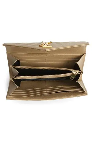Saint Laurent Monogramme Logo Leather Flap Wallet - Latte