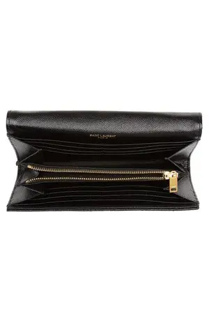 Saint Laurent Monogramme Logo Leather Flap Wallet - Nero