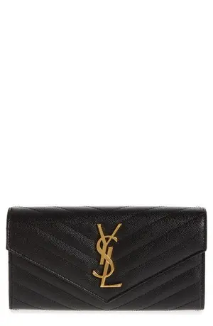 Saint Laurent Monogramme Logo Leather Flap Wallet - Noir