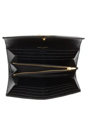 Saint Laurent Monogramme Logo Leather Flap Wallet - Noir