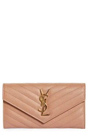 Saint Laurent Monogramme Logo Leather Flap Wallet Vintage Peach