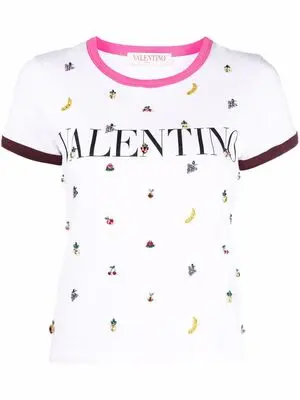 Valentino Garavani Crystal Fruit Embroidered T-Shirt In White - 30
