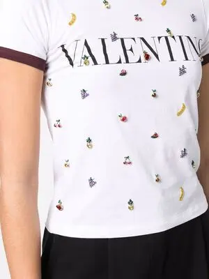 新品★VALENTINO フルーツストーン Tシャツ XXS Valentino Garavani Crystal Fruit Embroidered T-Shirt In White - 30