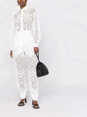 Alberta Ferretti Broderie Anglaise Belted Bodysuit