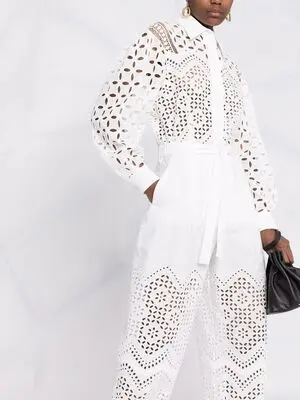 Alberta Ferretti Broderie Anglaise Belted Bodysuit