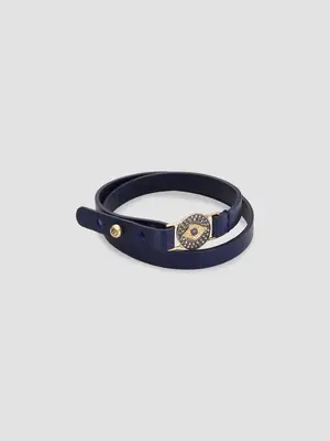 SYDNEY EVAN Evil Eye Medallion Diamond Sapphire & Leather Choker