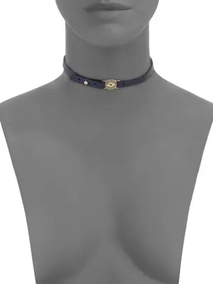 SYDNEY EVAN Evil Eye Medallion Diamond Sapphire & Leather Choker