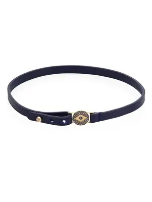SYDNEY EVAN Evil Eye Medallion Diamond Sapphire & Leather Choker
