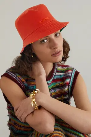 Valentino Garavani Reversible Embroidered Twill And Printed Cotton Bucket Hat
