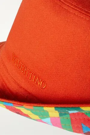 Valentino Garavani Reversible Embroidered Twill And Printed Cotton Bucket Hat