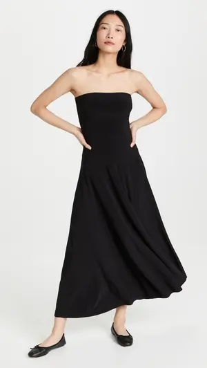 Norma Kamali Strapless Flared Midi Dress