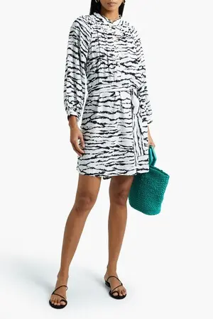 Melissa Odabash Amy Tigerprint Voile Mini Dress - White