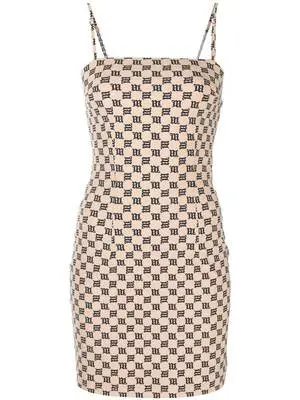 MISBHV Monogram-print Mini Dress - Neutrals