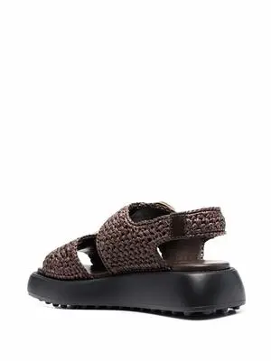 TOD'S Chunky Woven Raffia Sandals - Brown