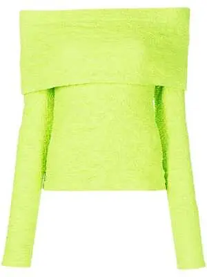 MSGM Off-shoulder Textured Top - Green