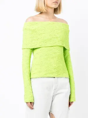 MSGM Off-shoulder Textured Top - Green