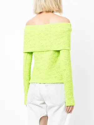 MSGM Off-shoulder Textured Top - Green