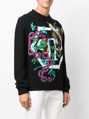 Philipp Plein Patterned Intarsia-knit Jumper - Black