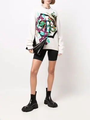 Philipp Plein Patterned Intarsia-knit Jumper - White