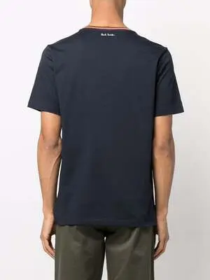 Paul Smith Stripe-trim Organic Cotton T-shirt - Blue