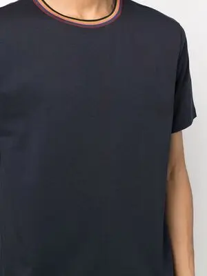Paul Smith Stripe-trim Organic Cotton T-shirt - Blue