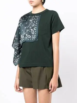 Sacai Bandana-Detail Cotton T-Shirt - Green | Editorialist