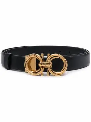 FERRAGAMO Adjustable Gancini Leather Belt - Black