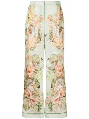 Alberta Ferretti Botanical-print Wide-leg Trousers - Green