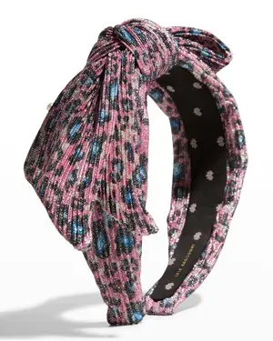 Lele Sadoughi Holly Shimmer Leopard Bow Headband - Pink  display picture 2