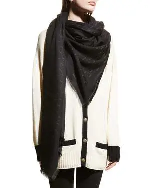 Saint Laurent Ysl Micro Monogram Scarf - Black Grey