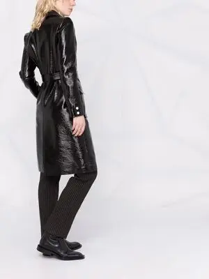 COURREGES Logo-print Lacquered-effect Trench Coat - Black