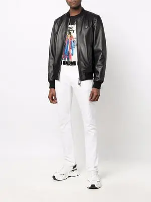Philipp Plein Sheepskin Leather Bomber Jacket