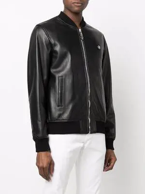 Philipp Plein Sheepskin Leather Bomber Jacket