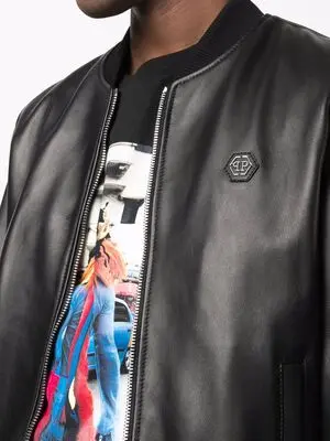 Philipp Plein Sheepskin Leather Bomber Jacket