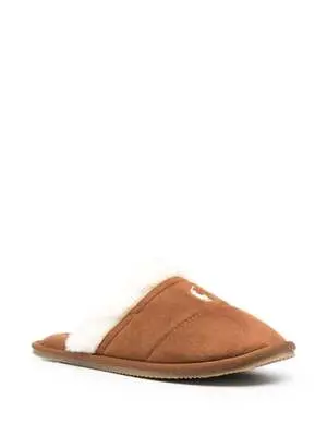 Polo Ralph Lauren Embroidered-logo Faux-fur Slippers - Brown