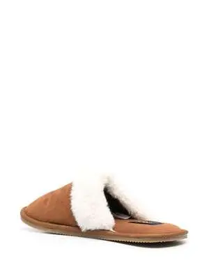 Polo Ralph Lauren Embroidered-logo Faux-fur Slippers - Brown