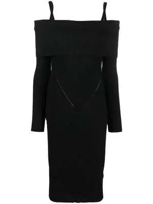 ANDREĀDAMO Off-shoulder Ribbed Knit Midi Dress - Black