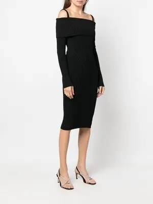 ANDREĀDAMO Off-shoulder Ribbed Knit Midi Dress - Black