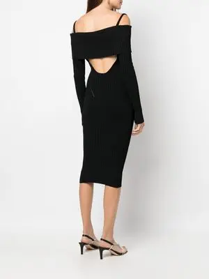 ANDREĀDAMO Off-shoulder Ribbed Knit Midi Dress - Black
