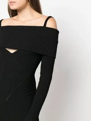 ANDREĀDAMO Off-shoulder Ribbed Knit Midi Dress - Black