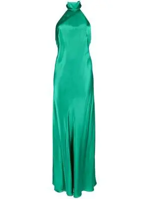 Michelle Mason Backless Halter-neck Tie Gown - Green