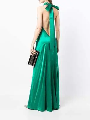 Michelle Mason Backless Halter-neck Tie Gown - Green