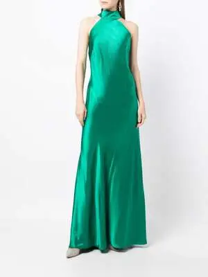 Michelle Mason Backless Halter-neck Tie Gown - Green