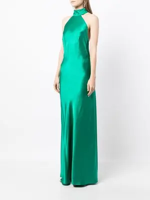 Michelle Mason Backless Halter-neck Tie Gown - Green