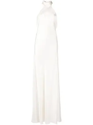Michelle Mason Backless Halter-neck Gown - White