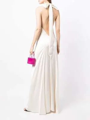 Michelle Mason Backless Halter-neck Gown - White