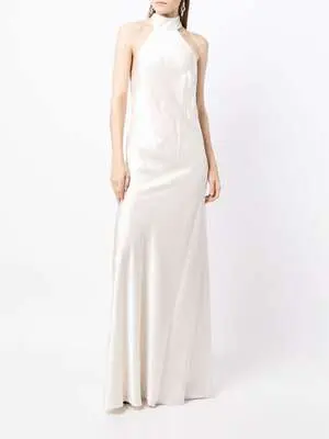 Michelle Mason Backless Halter-neck Gown - White